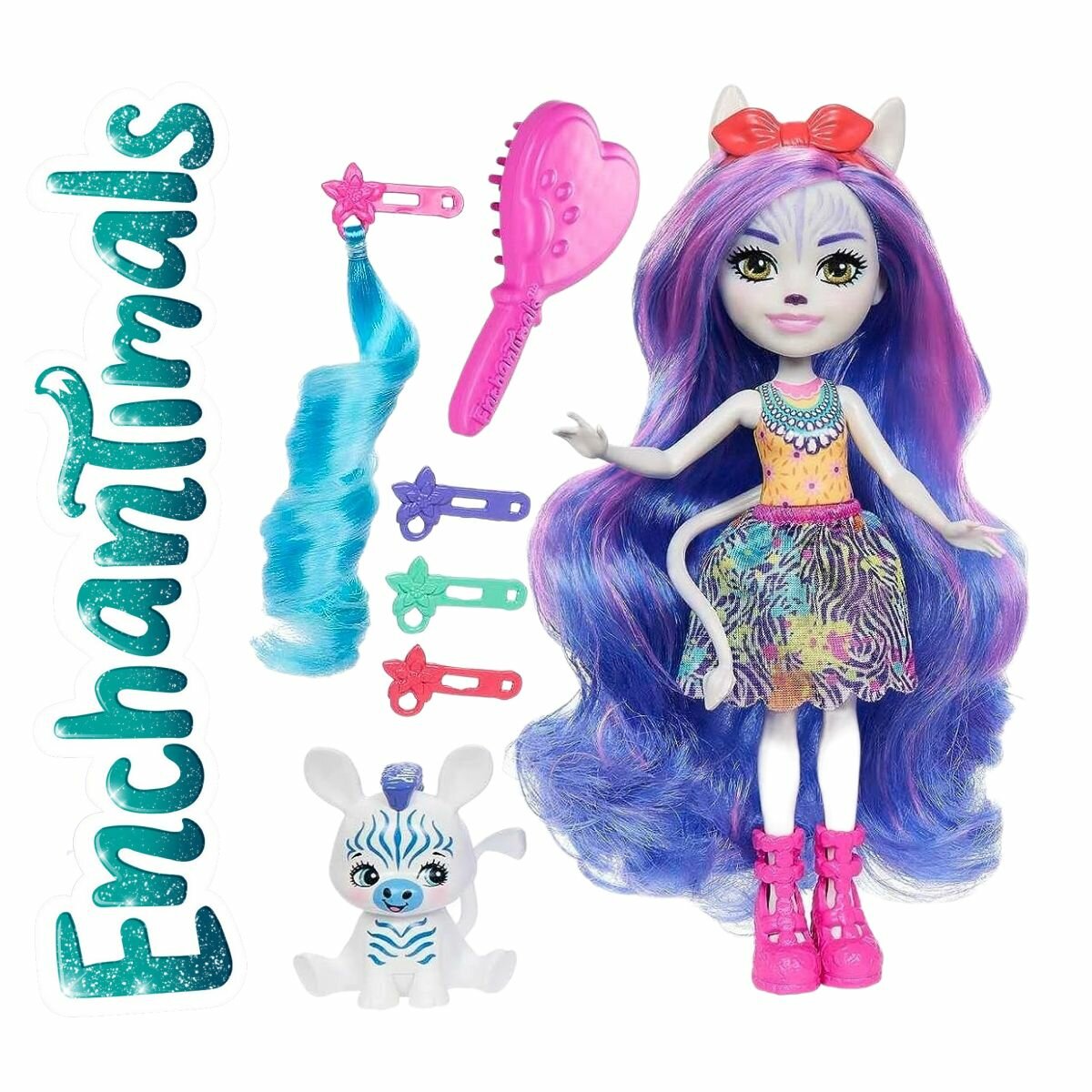 Кукла Enchantimals Glam Party HNV28 Земира Зебра с питомцем и аксессуарами Энчантималс Mattel