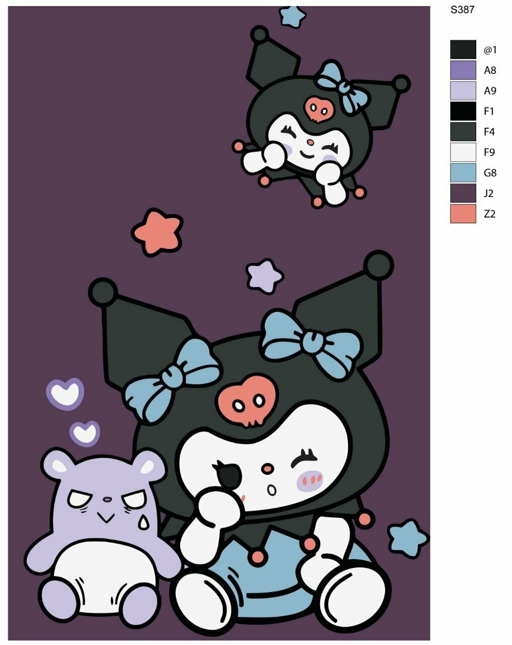 Картина по номерам S387 "Аниме Куроми (Kuromi). Баку и Куроми" 60x90 см