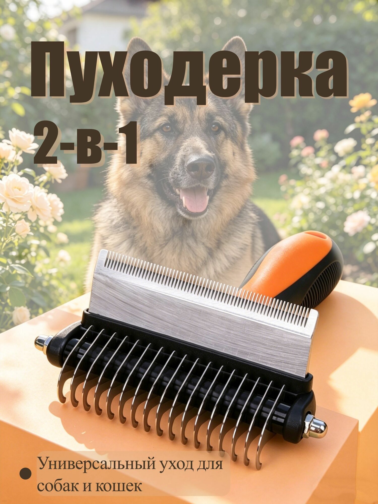 Двусторонняя пуходерка 2 в 1, колтунорез и дешеддер для кошек и собак крупных пород