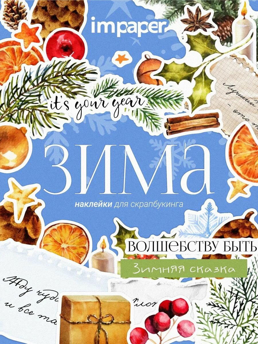 Наклейки для скрапбукинга Зима, Новый Год, 4 листа формата А5