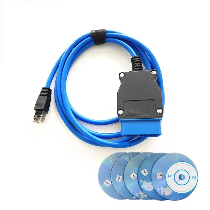 Кабель Диагностического Интерфейса BMW ENET - OBD2 Для Программирования F-серии, Red and CD1