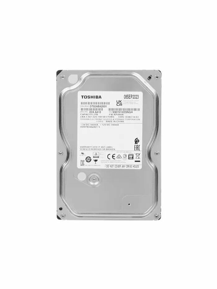 Жесткий диск Toshiba DT02ABA200V 2ТБ, 3.5", SATA III, 5400 об/мин