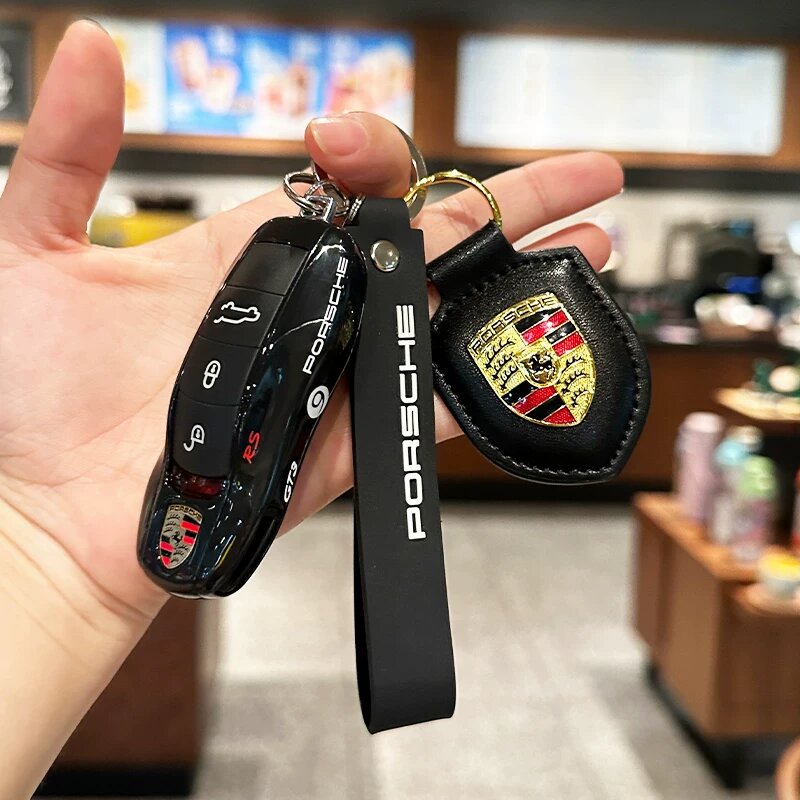 Ключевой брелок Porsche Black Jade GT с щитом и силиконовой лентой для Cayenne Macan 718 Panamera 911 Taycan 922