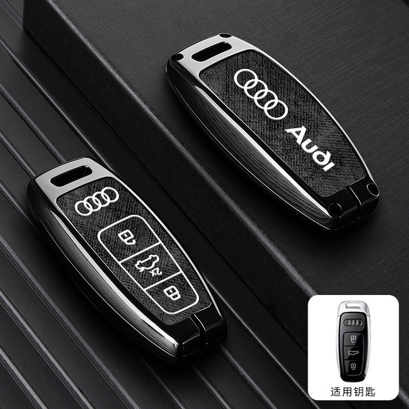 Стиль А Деним чехол для ключей Audi A4/A5/A6/A7/A8/Q3/Q5/Q7 - черная кожа одинарный чехол