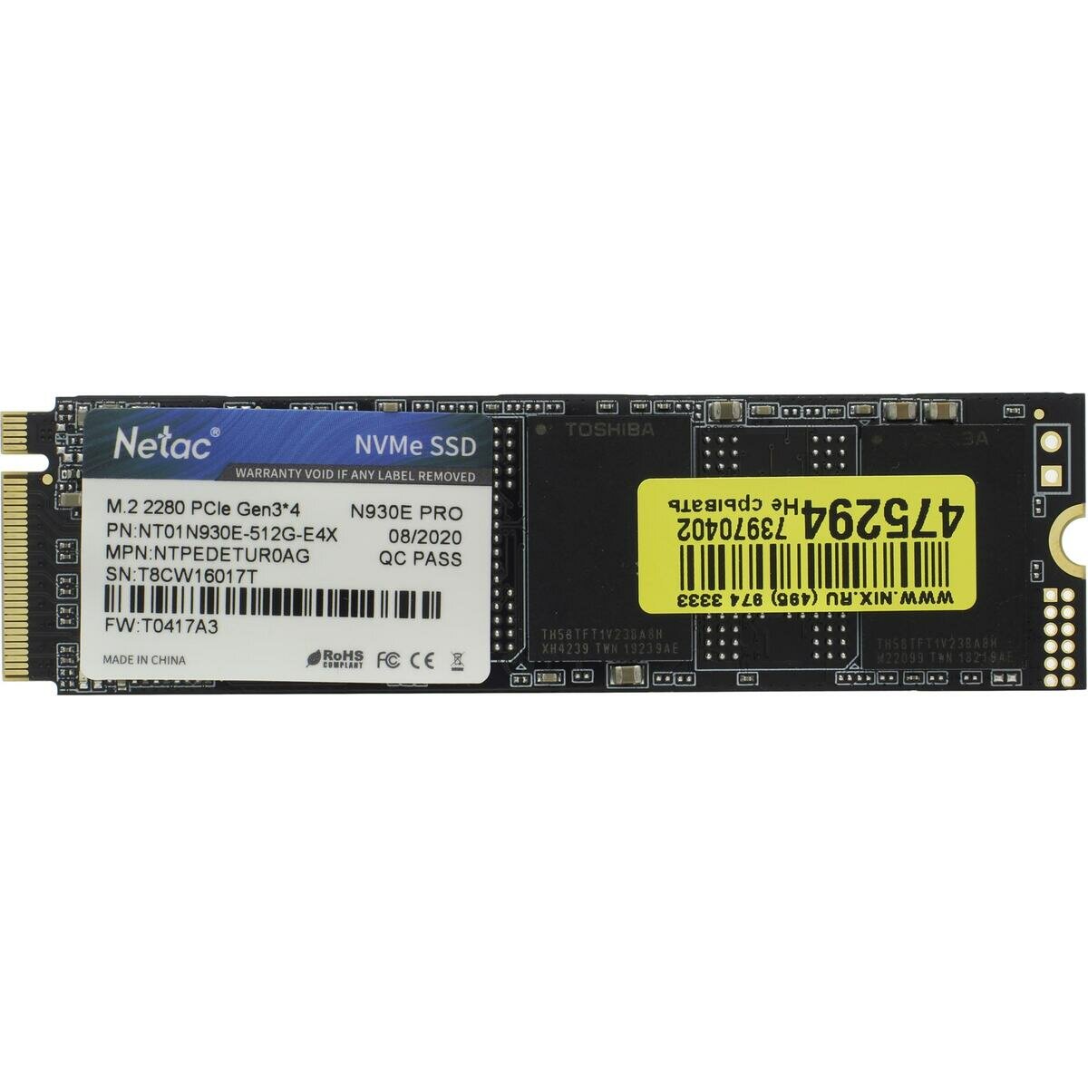 N930E Pro NT01N930E-512G-E4X 512 Гб M.2 PCI-E Gen3 x4 M.2 Type 2280 M Key, TBW 300, 0.54 DWPD — фото 1