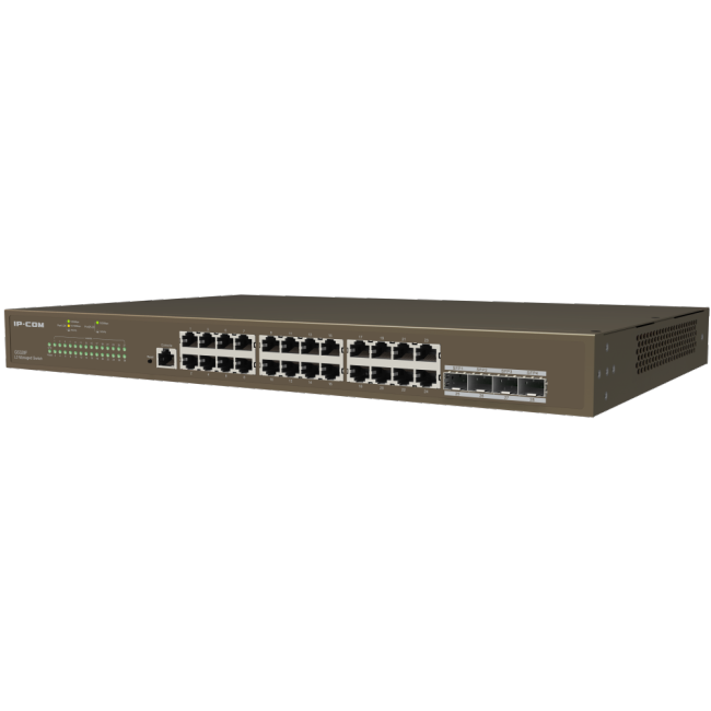 IP-COM G5328F Коммутатор управляемый 3 уровня L3, 28 портов, 24x1 Гбит/с, SFP+ 4x10 Гбит/с, установка в стойку 1U — фото 1