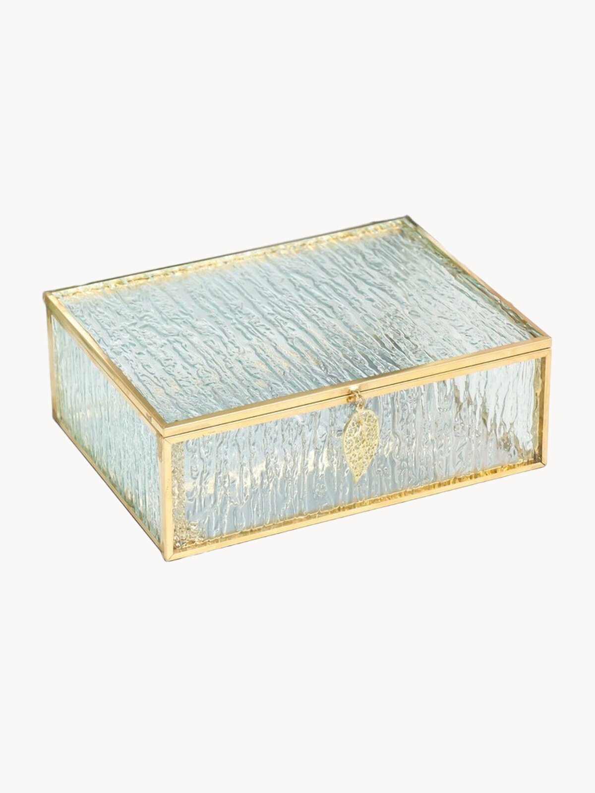 Шкатулка стекло с металлическим каркасом "Прямоугольная с листом. Кора" 18,5х14х6,5 см