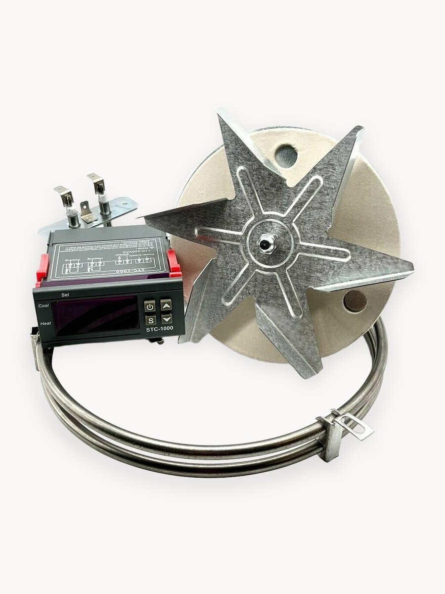 ТЭН 2.0 кВт+Мотор L штока 22 мм+Терморегулятор STC1000. Набор конвекции для самодельной домашней коптильни.