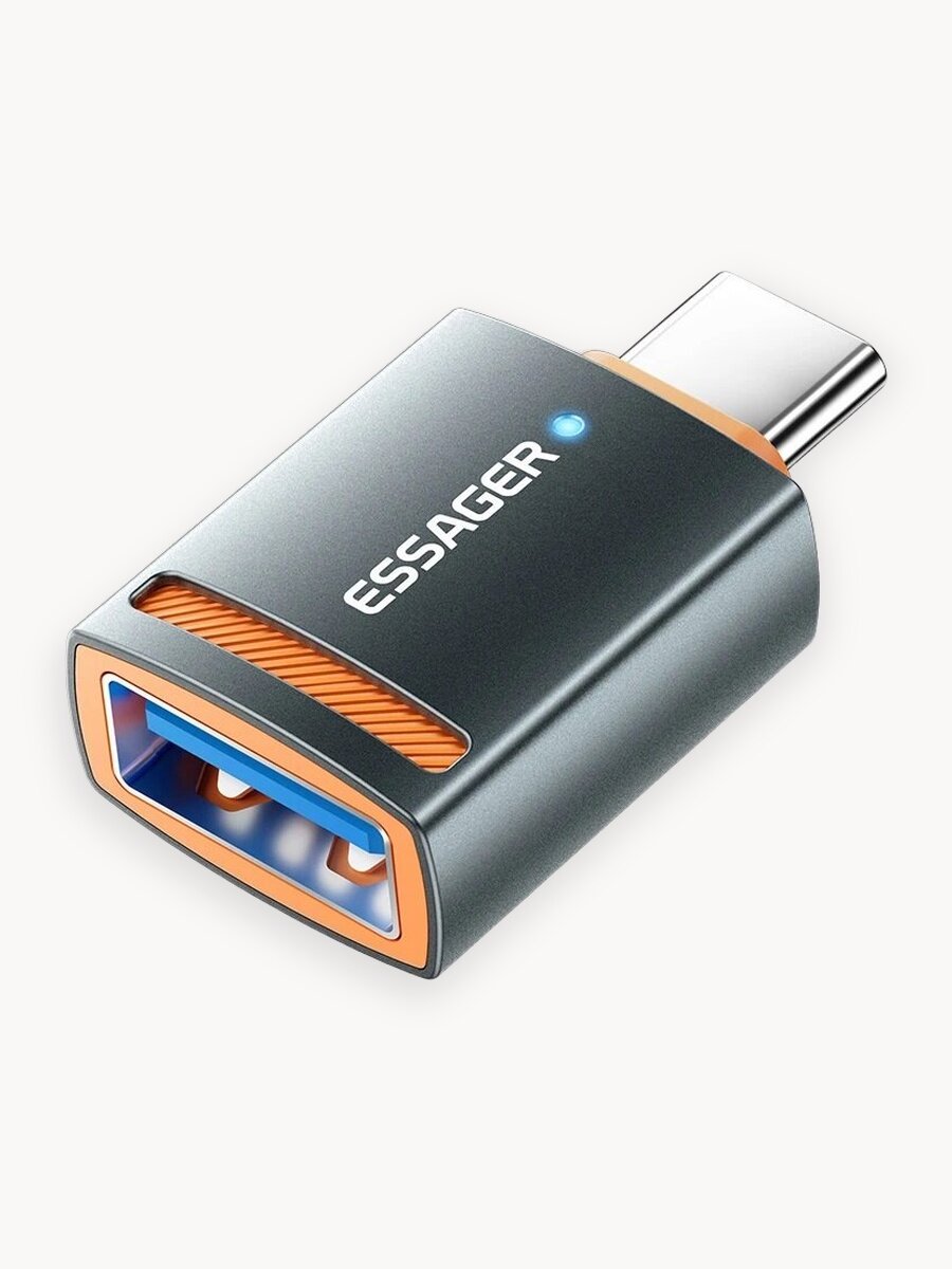 Переходник (адаптер) с USB 3.0 на Type-C, индикатор, 5 Ампер, 5 Гбит/с , OTG (On-the-Go) адаптер для подключения телефонов, планшетов, смартфонов к пк (Hunting Air series)