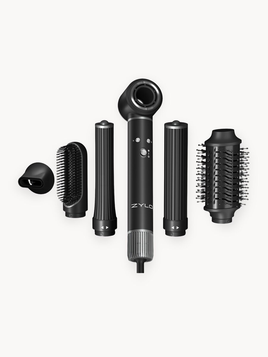 Фен для волос профессиональный стайлер с насадками 6 в 1 ZYLO, черный