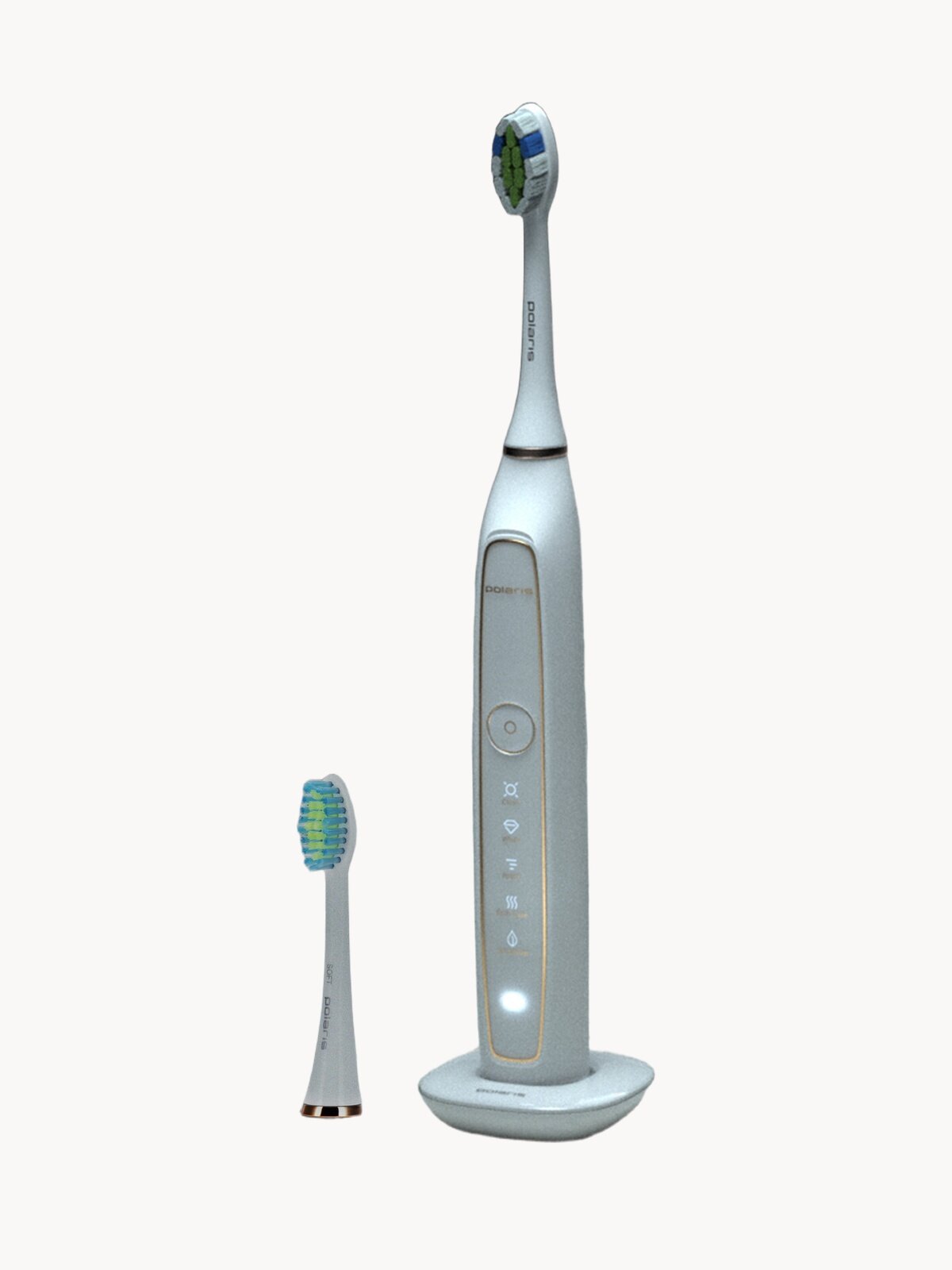 Электрическая зубная щетка Polaris PETB 0101 TC для бережной чистки, 3 насадки, белый