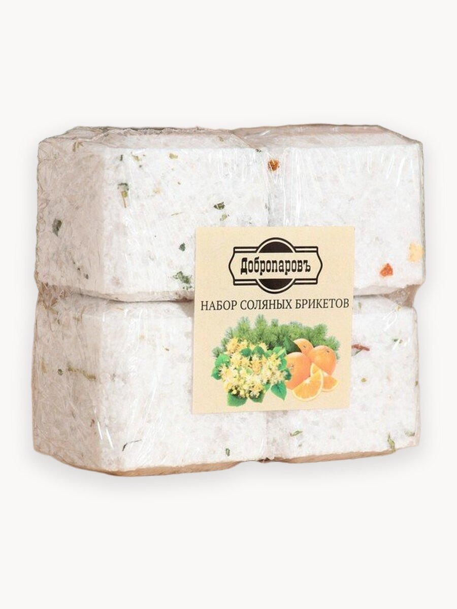 Соляной брикет набор 4 шт "Апельсин, липа, сосна, ель" по 200 гр "Добропаровъ"