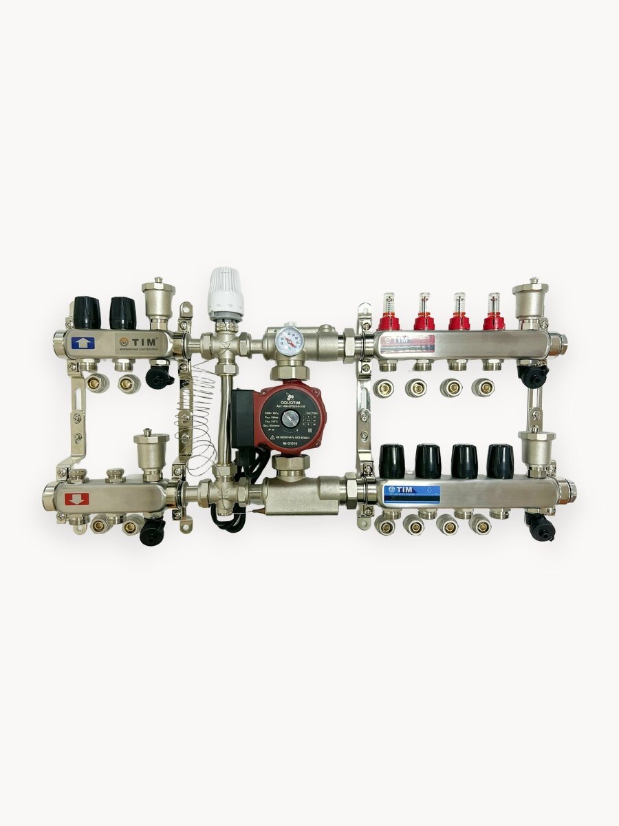 Комплект для подключения тёплого водяного пола на 4 выхода и радиаторов отопления 2 шт