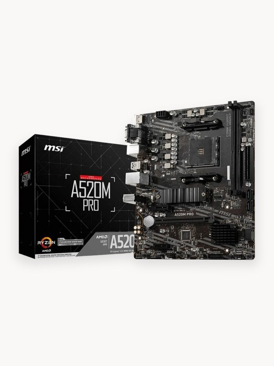Материнская плата MSI A520M PRO Soc-AM4 AMD A520 2xDDR4 mATX AC 97 8ch(7.1) GbLAN RAID+VGA+HDMI+DP