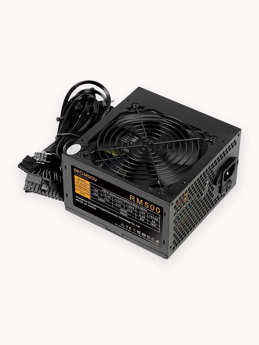 IWONGOU Блок питания для ПК 500W ATX,12CM,20+4p, CPU(4+4),2*PCI-E(6+2),4*SATA,3*Molex