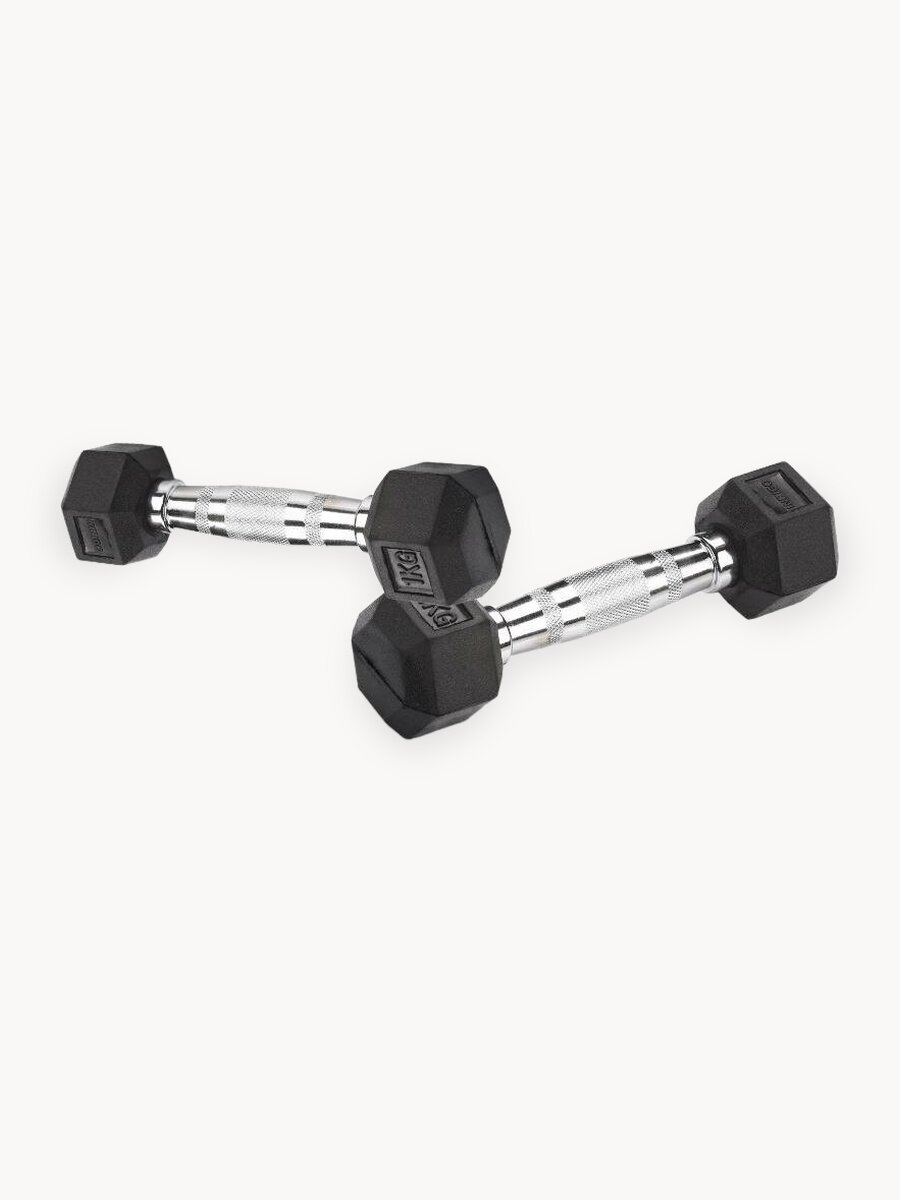 Гантели литые обрезиненные INDIGO, гексагональные, 2шт по 1кг