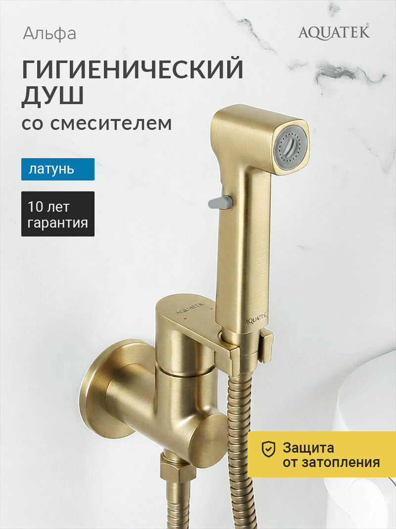 Гигиенический душ Aquatek Альфа AQ1921BG со смесителем шлифованное золото