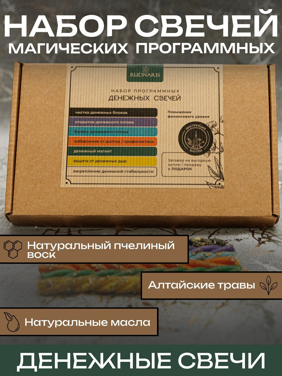 Обрядовый набор свечей "Денежные свечи". Подарок и инструкция внутри по QR