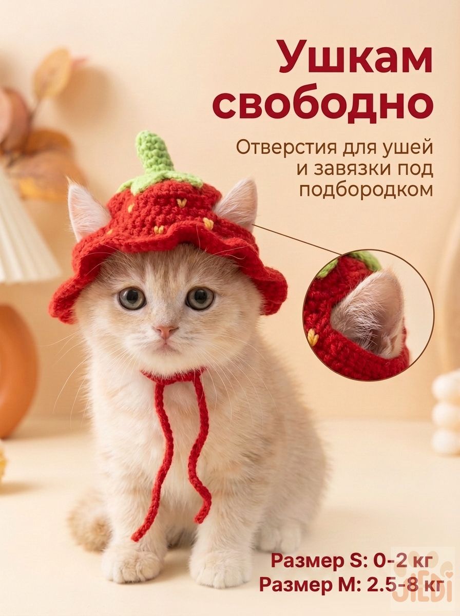 Вязаные шапки для кошек и собак с ушками
