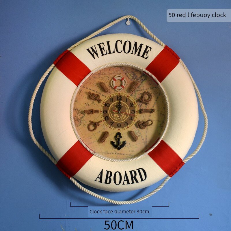 Настенные часы в стиле ретро для гостиной в средиземноморском стиле, декоративные, с якорем, деревянным рулем,