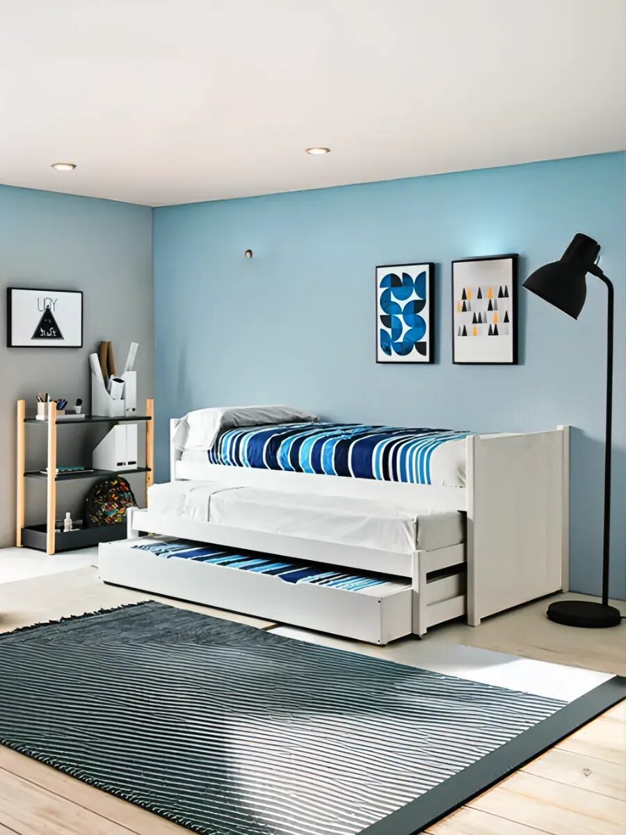 Кровать Карри выкатная трехъярусная 90х200 белая