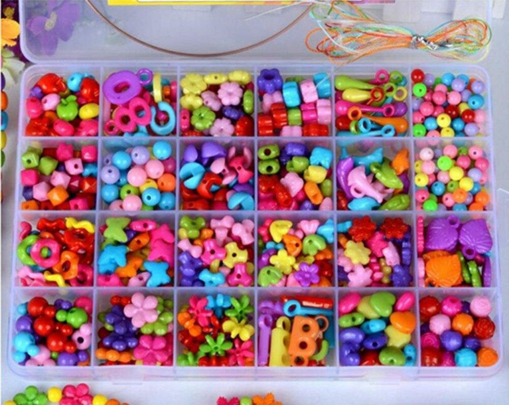 Emorefun Kids Beads Toy DIY Jewelry Бусины для браслетов, ожерелий, развивающая игрушка, набор в прямоугольной коробке, темного цвета, от LuckyGirl Store - intl