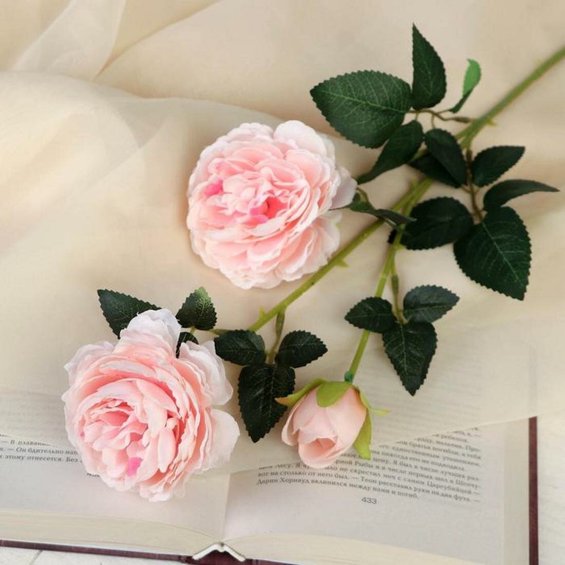 Цветы искусственные Poetry in flowers "Роза терция" 8х60 см, розовый