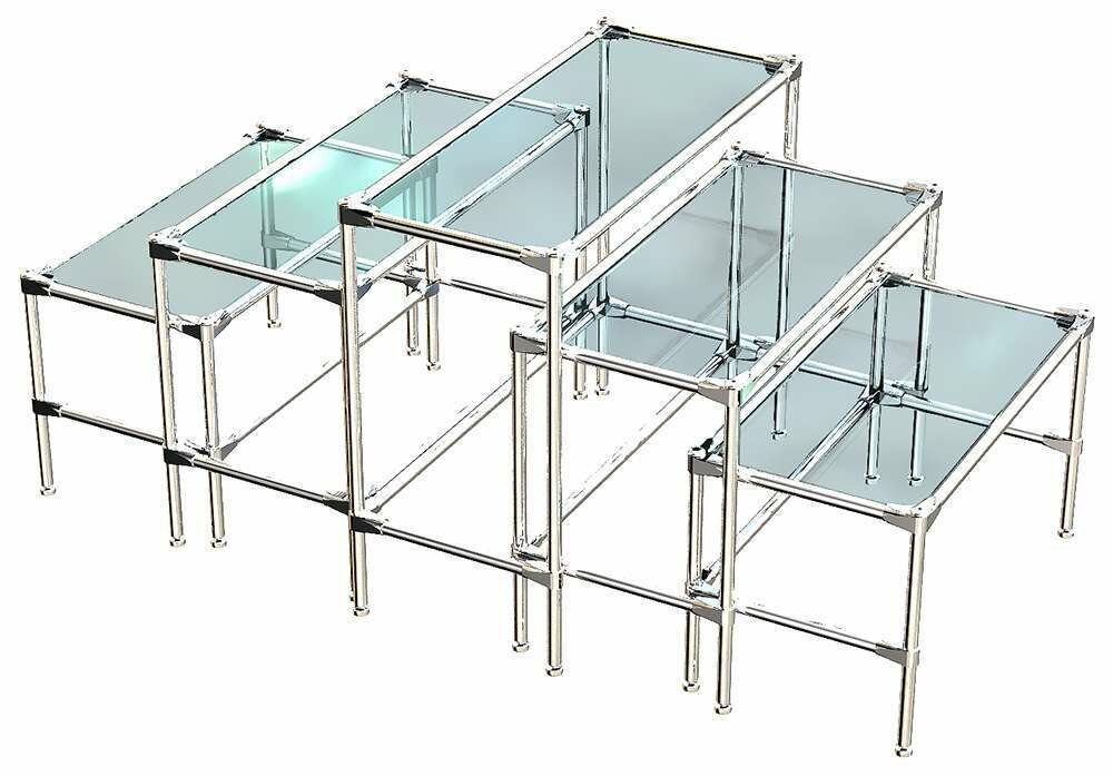 Комплект столов №2-2 с полками стекло 8мм (прозрачное)