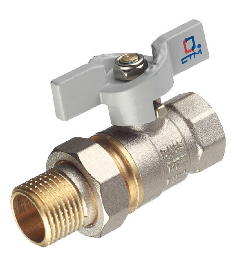 Кран шаровой латунный 1/2 ВР(г) х 1/2 НР(ш) бабочка с полусгоном прямой