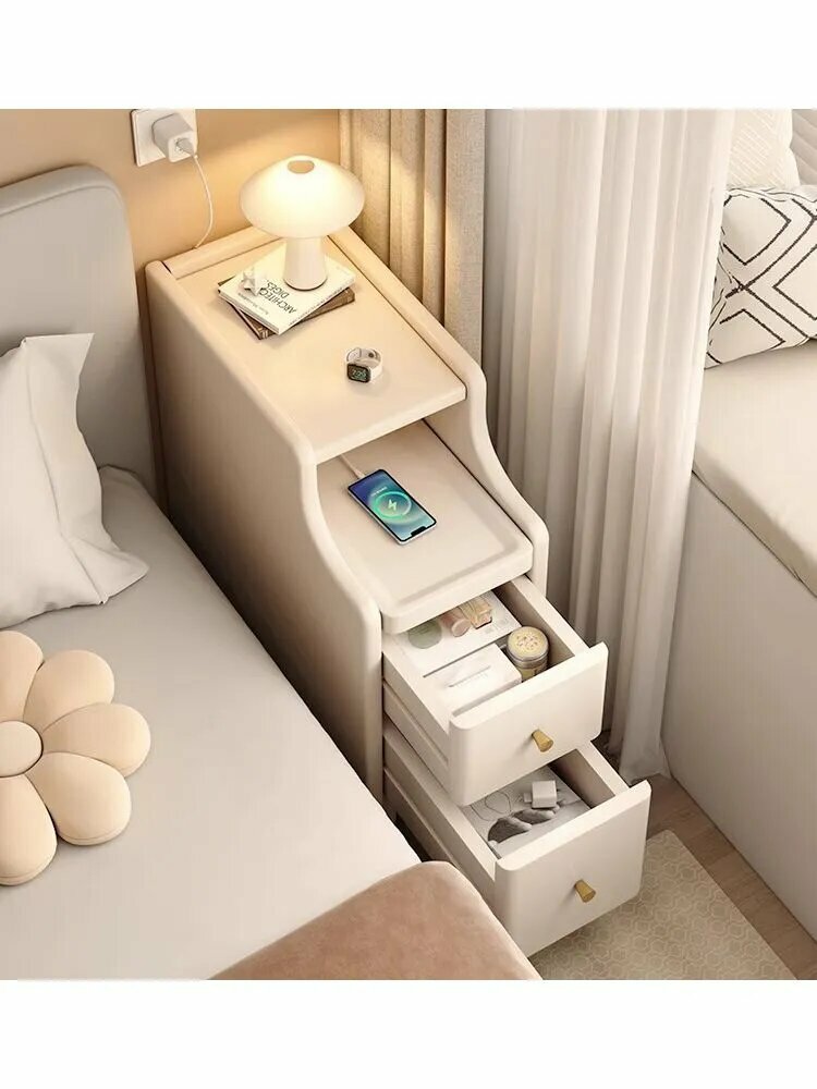 Тумба прикроватная, влагостойкая, массив сосны, лак, с ящиками, полками, белая, 2 ящика