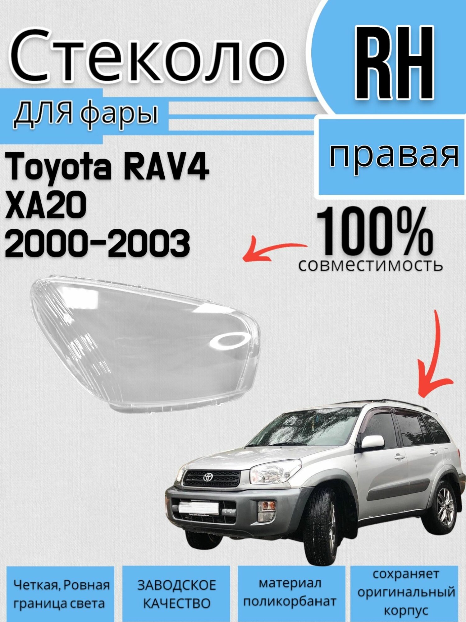Стекло фар Toyota RAV4 XA20 (2000-2003) Тойота РАВ4 Правое