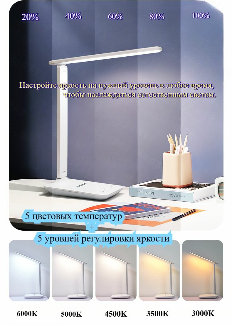 Складная настольная лампа для глаз, сенсорная регулировка яркости и цвета