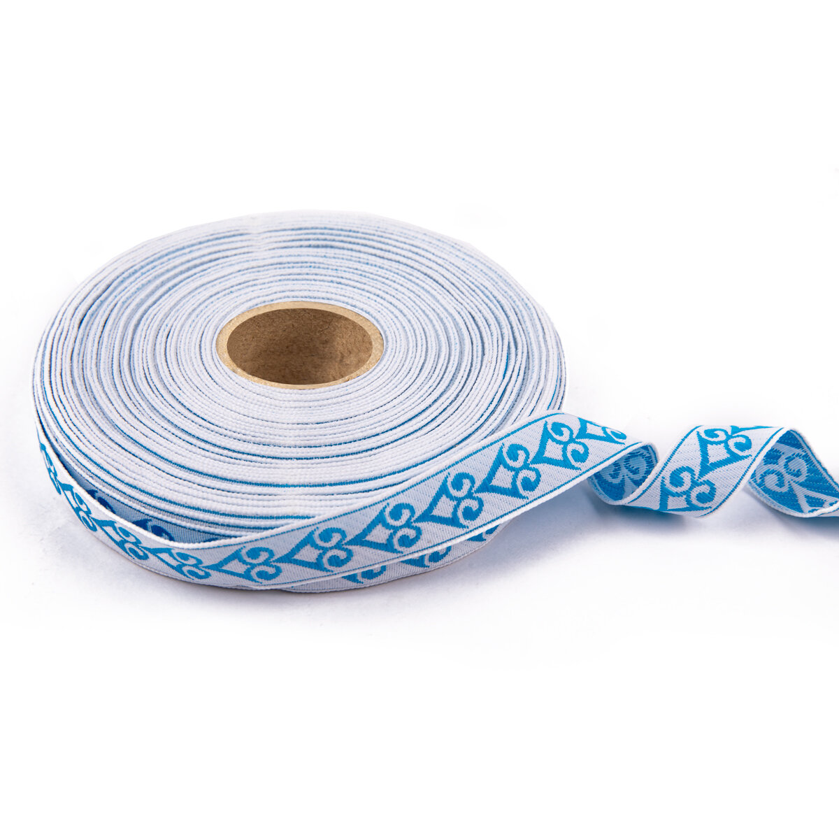 Лента жаккардовая 18 мм "Gamma" С3771Г17 рис.9797 25 м отделочная белый/бирюзовый