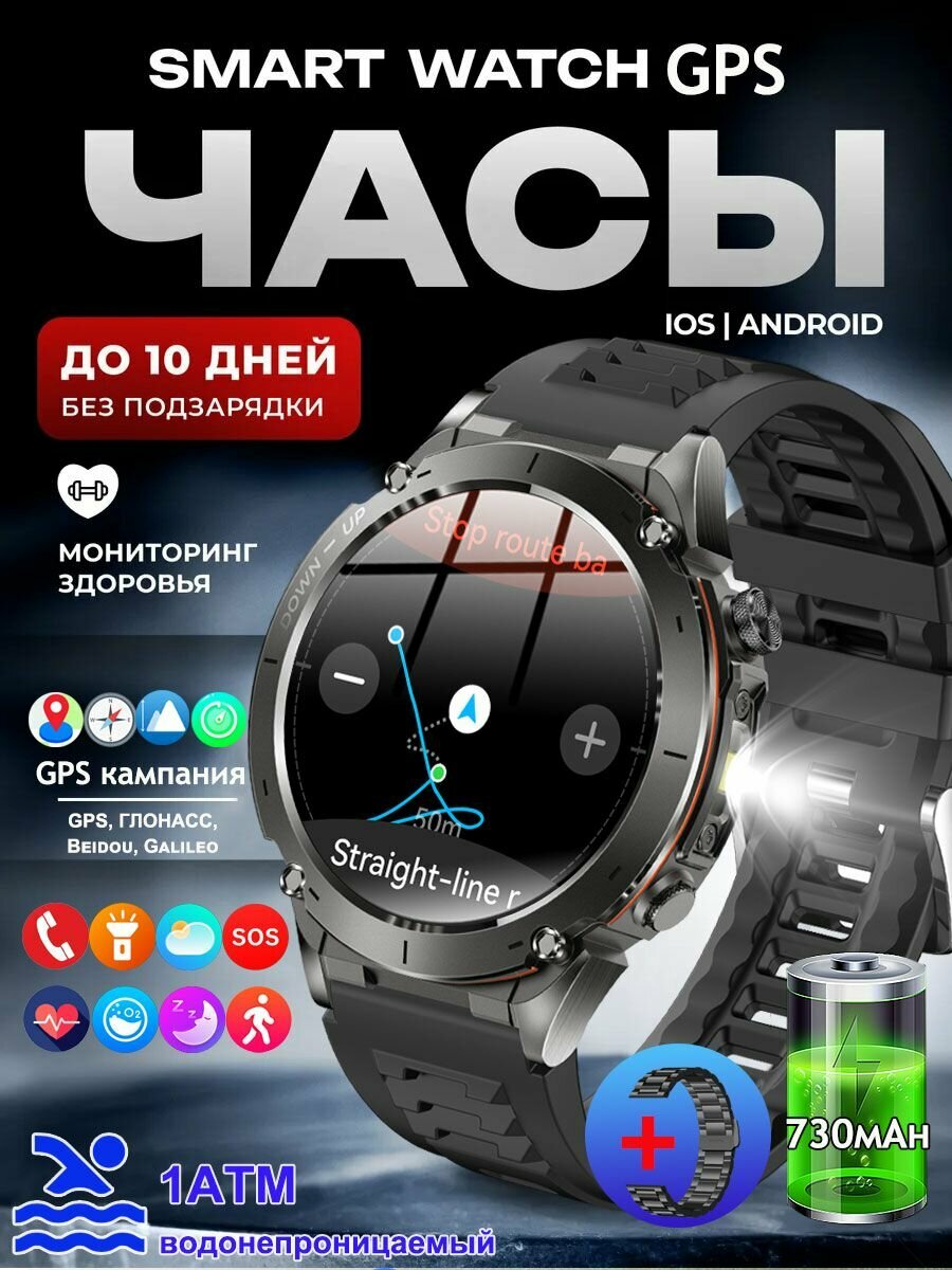 Смарт часы с GPS, программой для плавания, AMOLED экран
