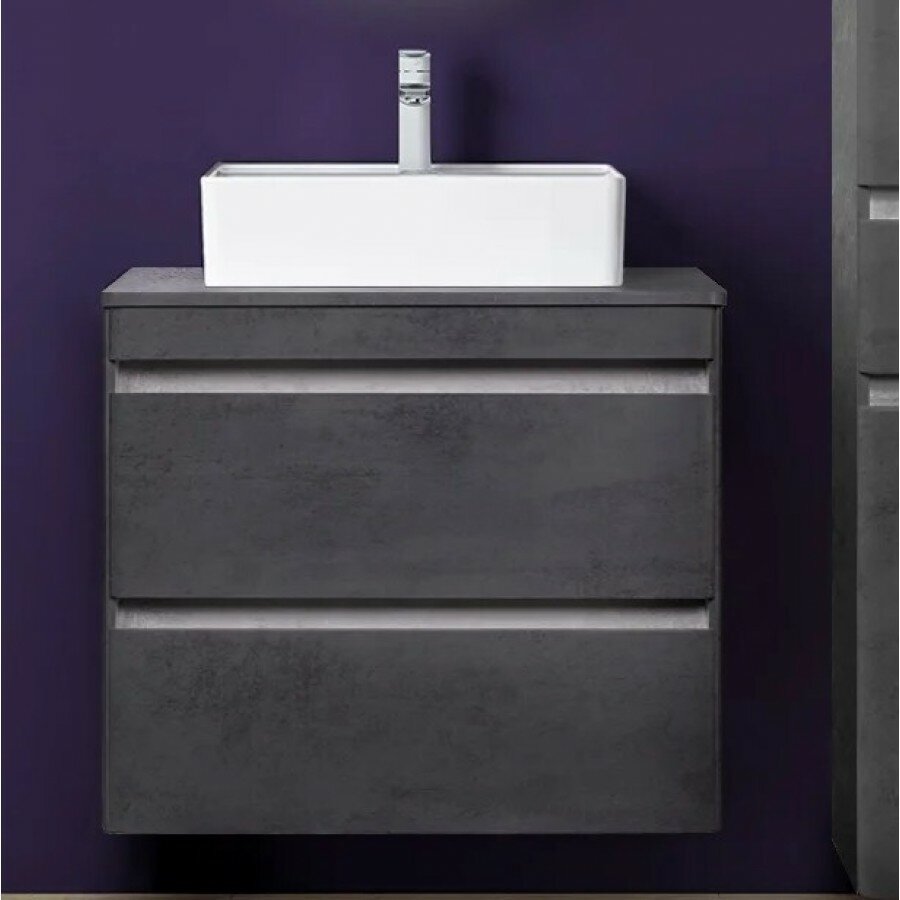 Тумба с раковиной Атлантика 80 2 ящика подвесная бетон темный