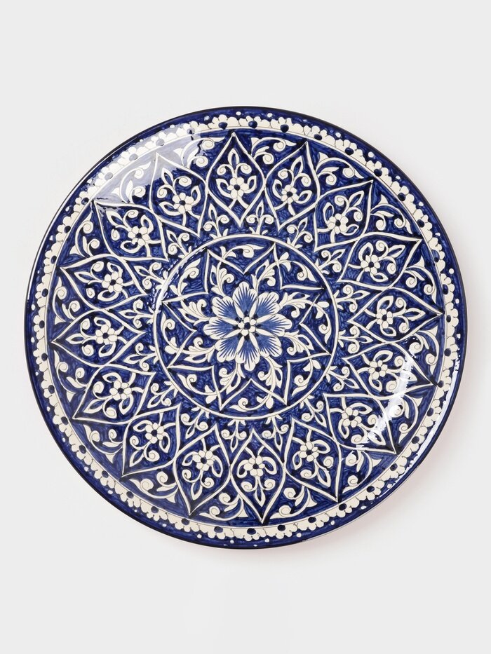 Ляган узбекский Риштанская Керамика «Цветы», d=36 см, синий