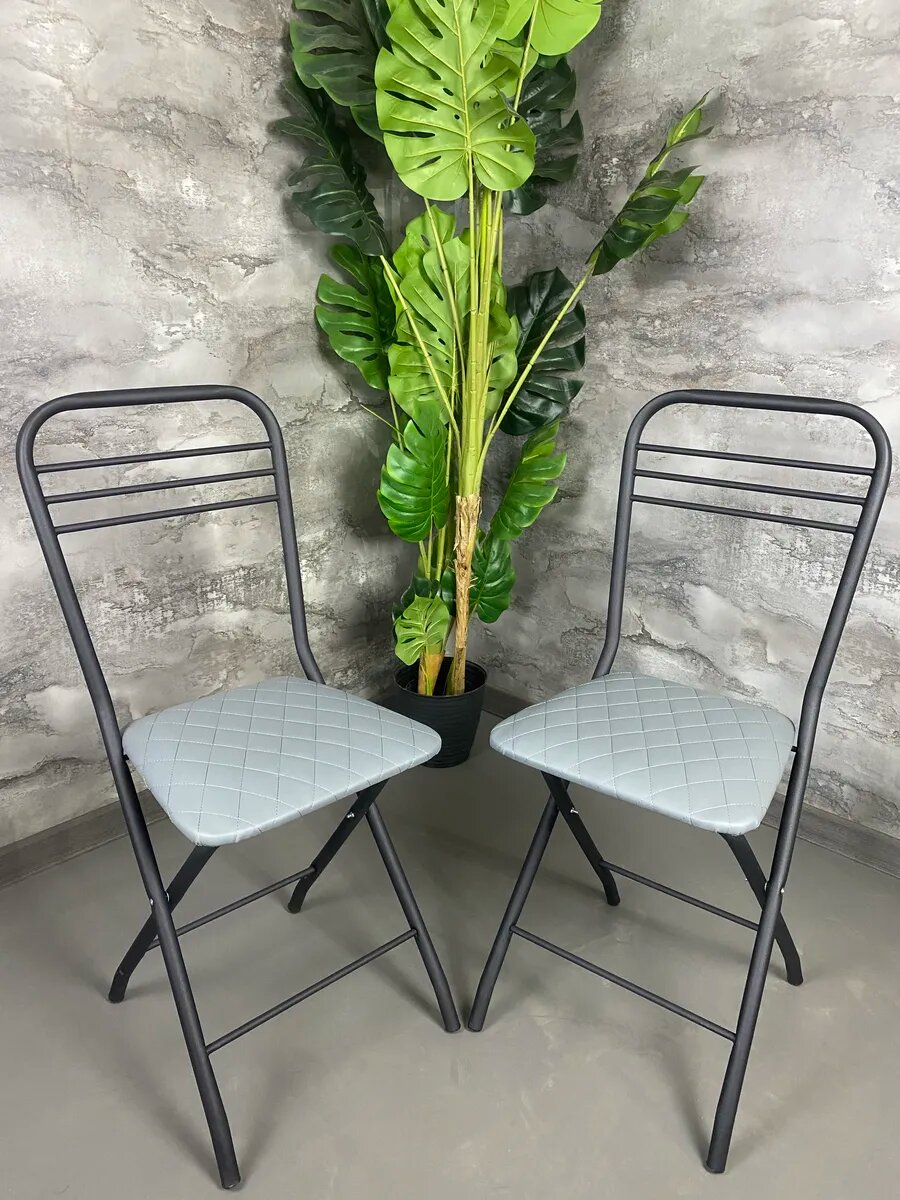 Стулья для кухни 2 шт "Застолье", складные, металлические, серые