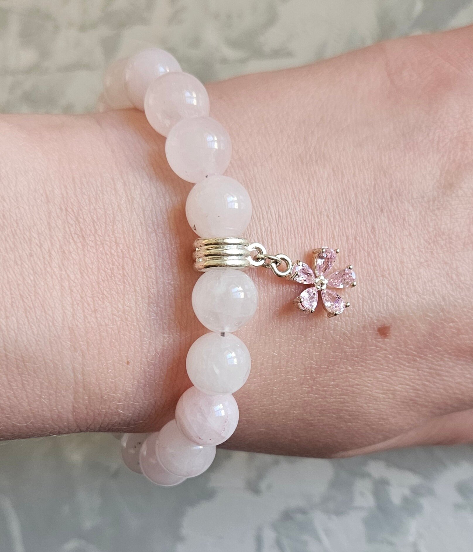 Браслет, кварц розовый