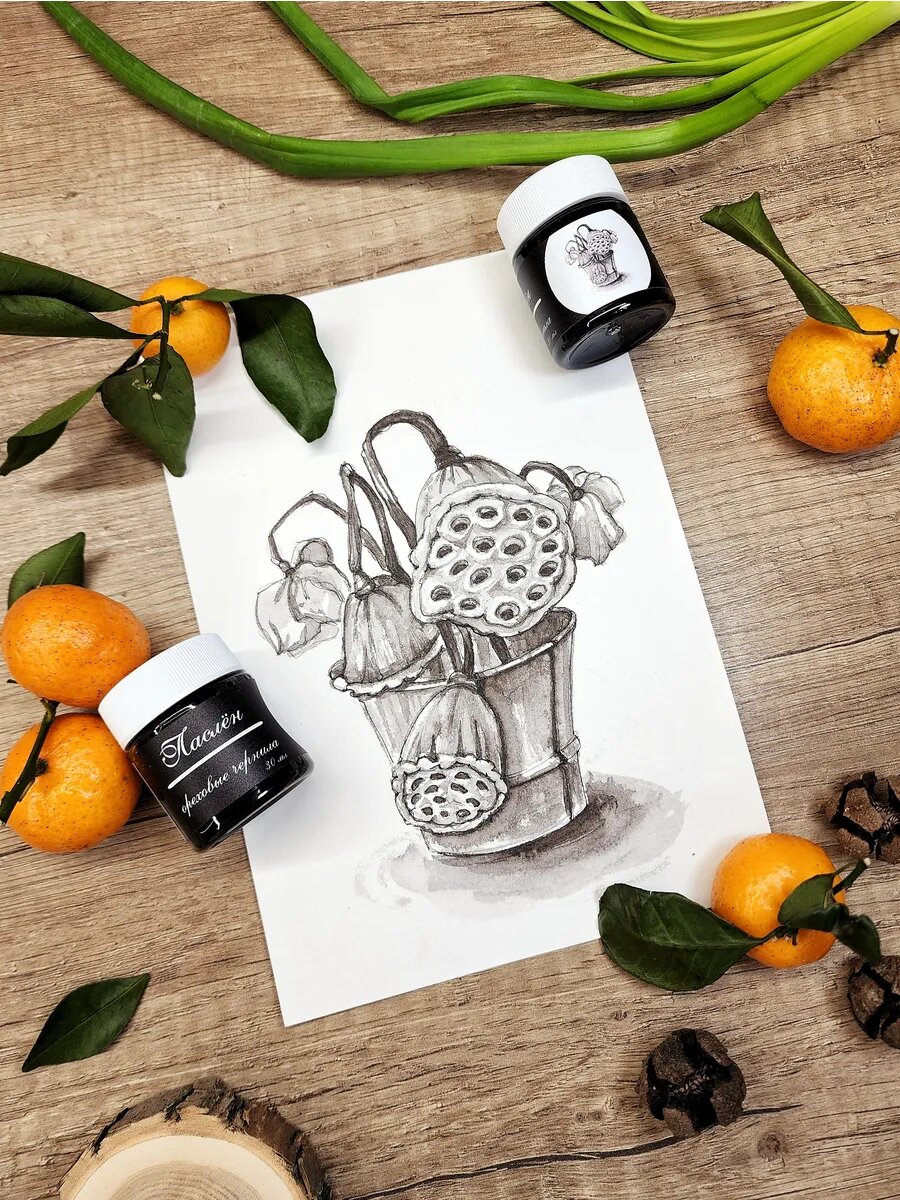 Ореховые чернила Красный Кардинал для каллиграфии и рисования Черный паслен 30 мл.