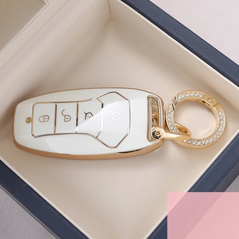 Чехол для автомобильного ключа из ТПУ для BYD Song PRO Han EV Max Tang DM Qin PLUS Yuan Dolphin Atto 3, защитный держатель, аксессуары A white set 1