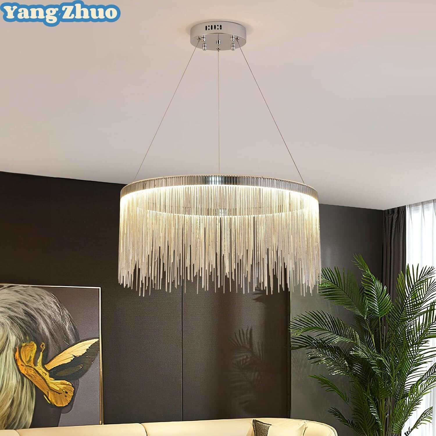 Алюминиевая современная люстра с кисточками