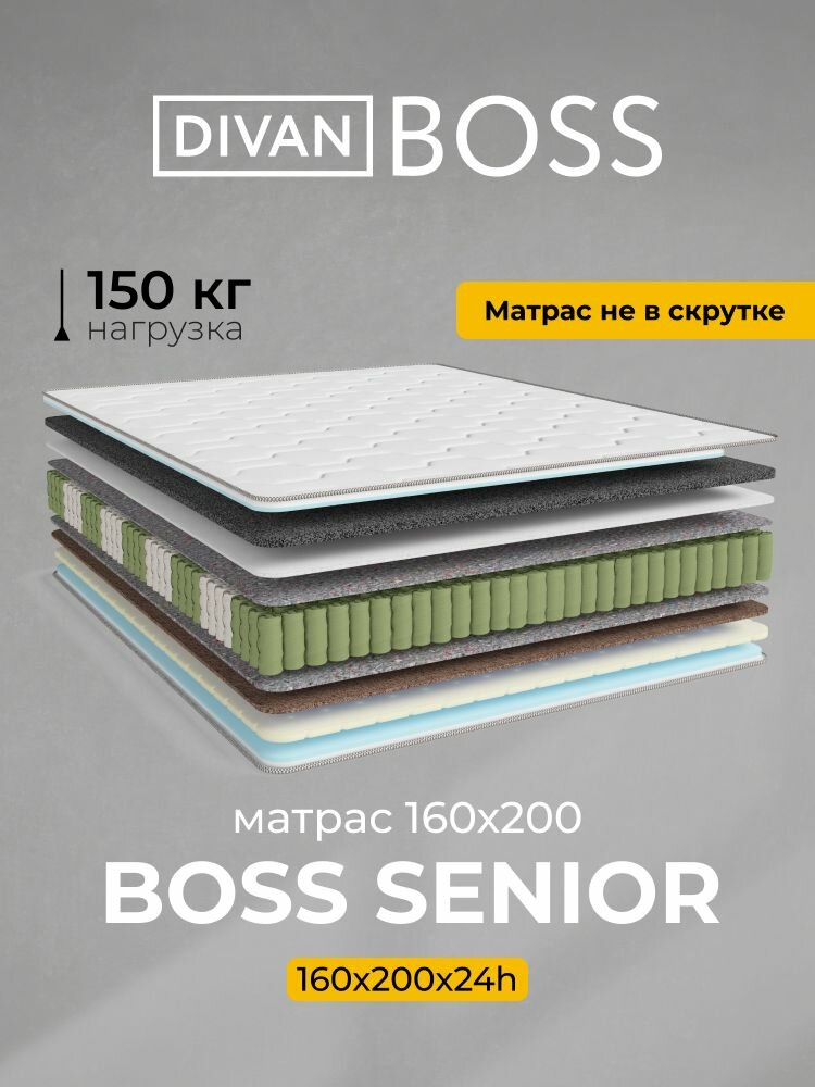 Матрас BOSS SENIOR 160*200 см, независимые пружины, средняя жесткость