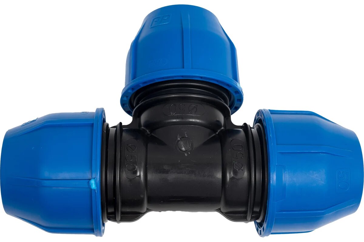 АкваЭлемент тройник компрессионный ПНД 50x50 EL-F-04-50 для водопроводной сети