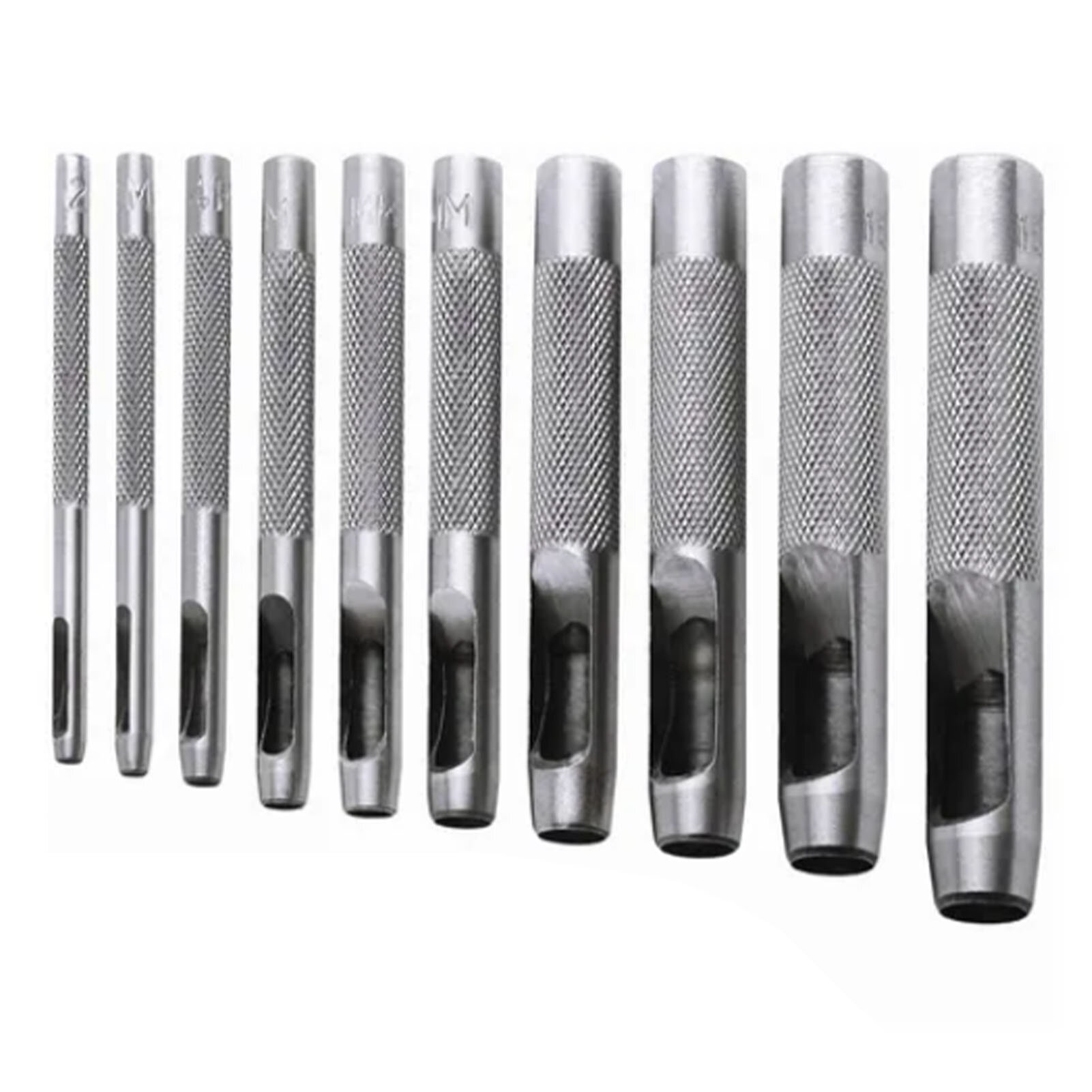 Набор из 10 дыроколов для ремня, углеродистая сталь высокой твердости, круглый полый дырокол для кожи, пластика и резины