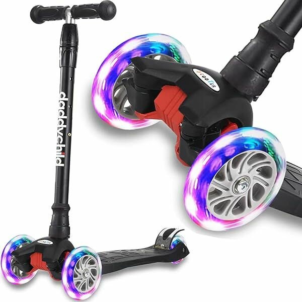 Электрический скейтборд Самокаты для детей 3-колесный самокат с регулируемой высотой, поворотом, экстраширокой палубой, подсветкой колес -hj