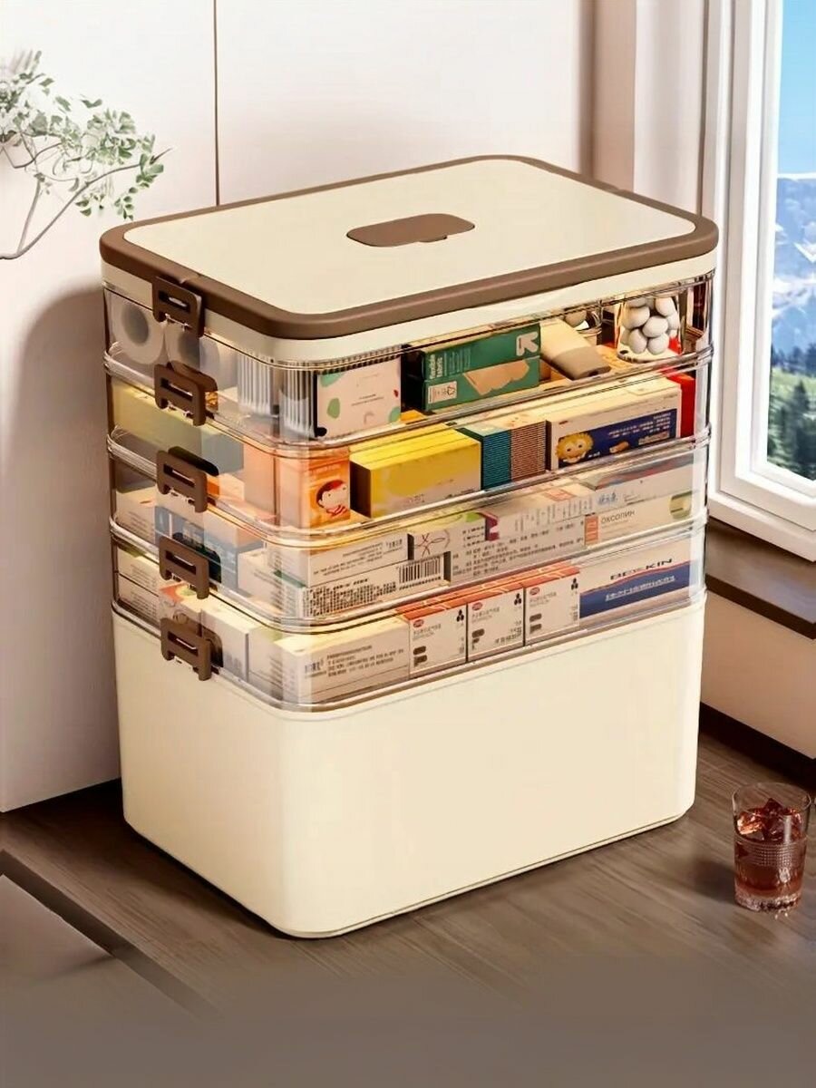 5-ярусный ящик для хранения лекарств большой объём Аптечка домашняя пластиковая