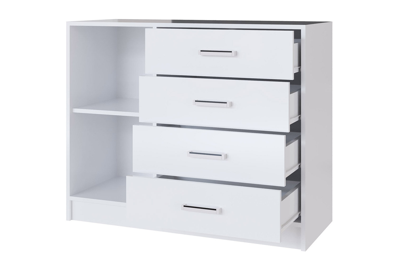 Комод для одежды тэкс Катрин 100х83х43 см, 4 ящика, открытые полки, цвет белый
