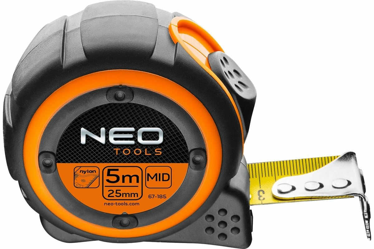 Рулетка NEO Tools двухкомпонентный корпус стальная лента 5 м x 25 мм магнит 67-185