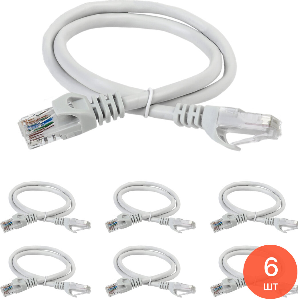 Патч-корд ITK / ИТК для коммутации линий передачи информации, медь серый, 1м, UTP, 5е / коммутационный шнур (комплект из 6 шт)