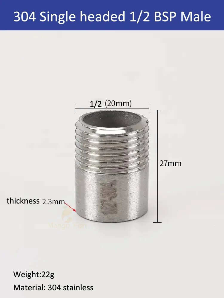 304 Нержавеющая сталь, 1/2 BSP Male, Single